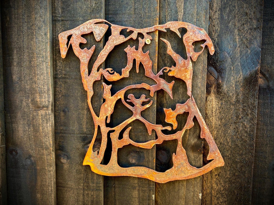 Small Exterior Rustic Rusty Staffordshire Bull Terrier Staffy Dog Head ...