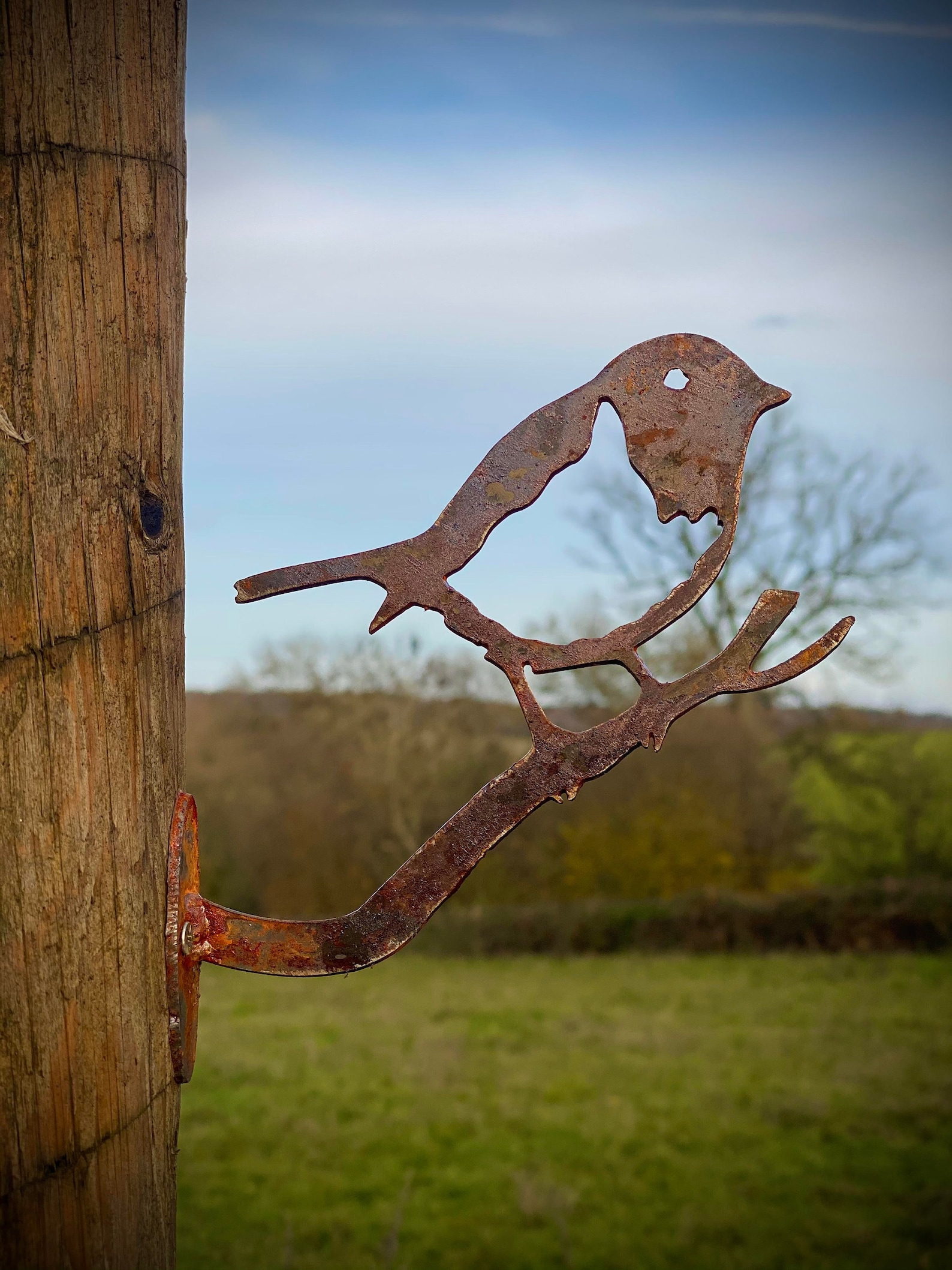 Exterior Rustic Little Red Robin Bird Branch Topper Garden Art Yard Art ...