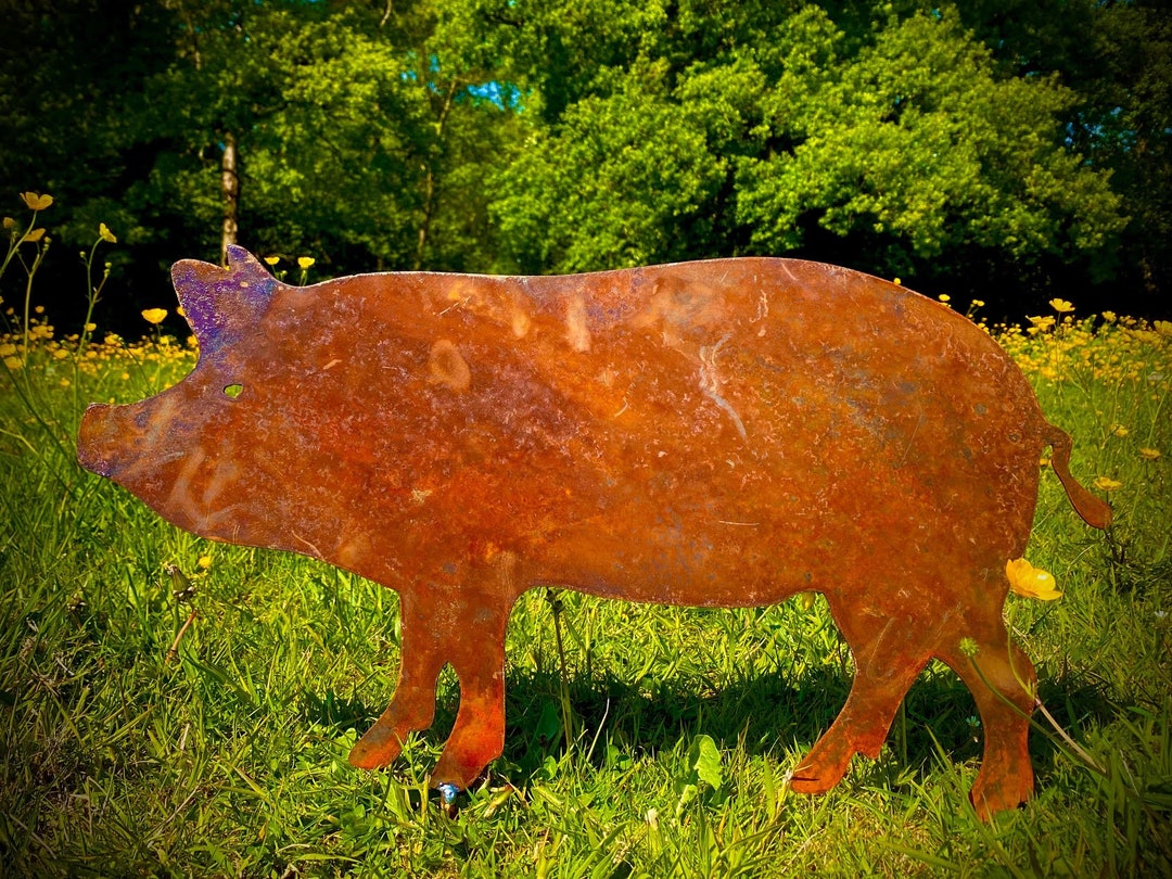 Petit Extérieur Rustique Rusty Metal Pig Farm Animal Garden Stake Yard ...