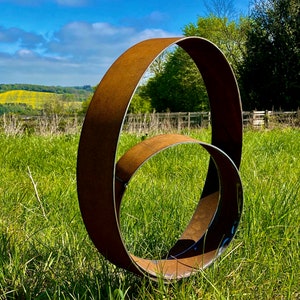 Exterior Rustic Metal Hoop Ring Circular Garden Stake Yard Art / Flower ...