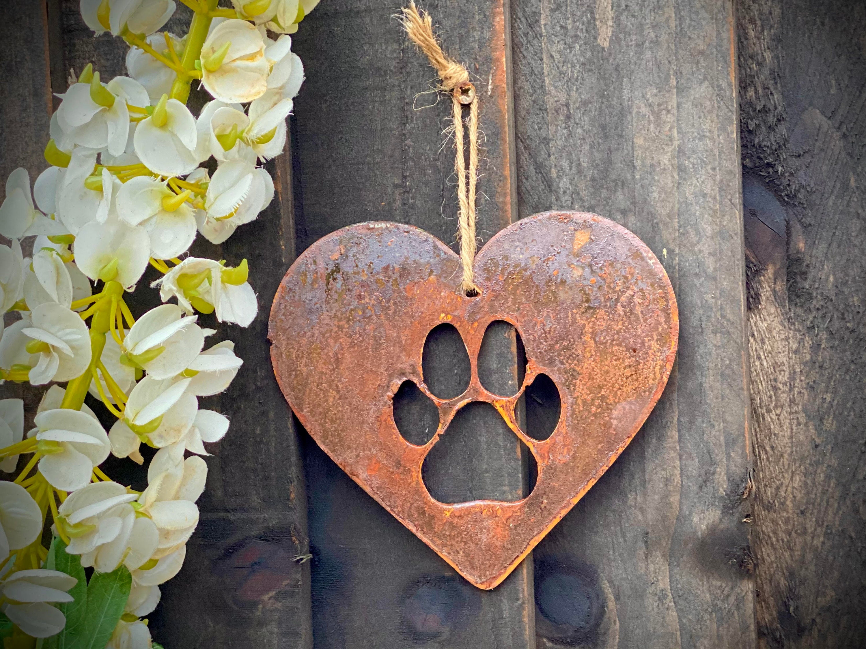 Rustic Rusty Metal Paw Print Love Heart Pet Dog Cat Memorial - Etsy