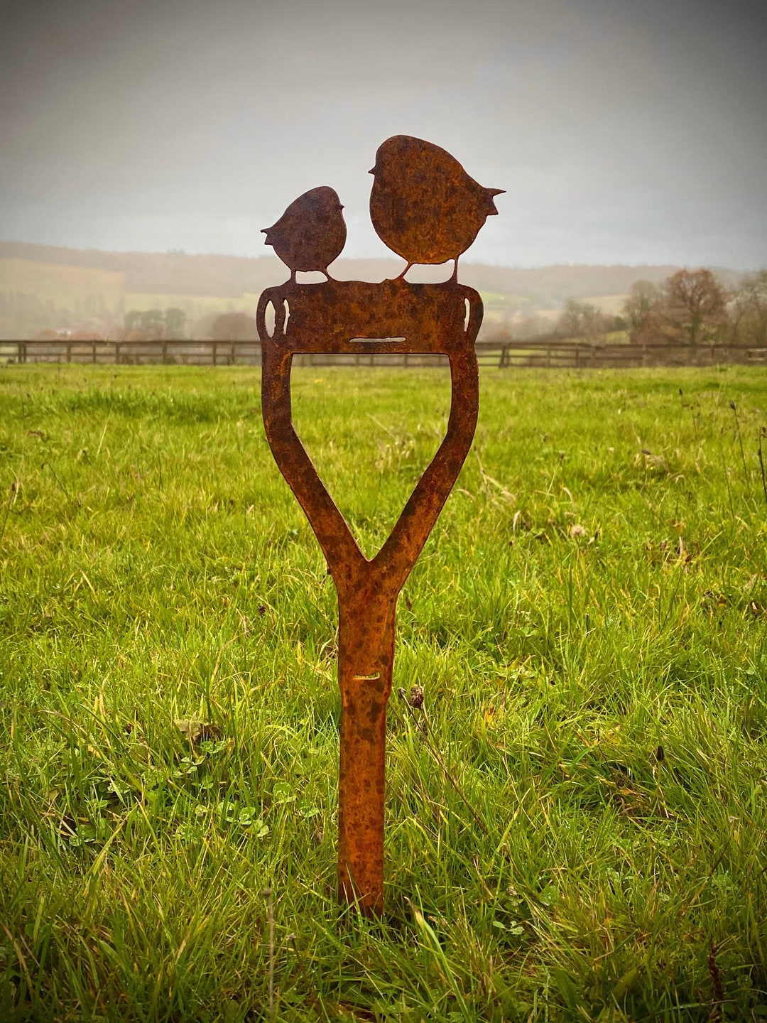 Rustic Garden Fork Shovel Spade Animal Art Robin Owl Squirrel Wren ...