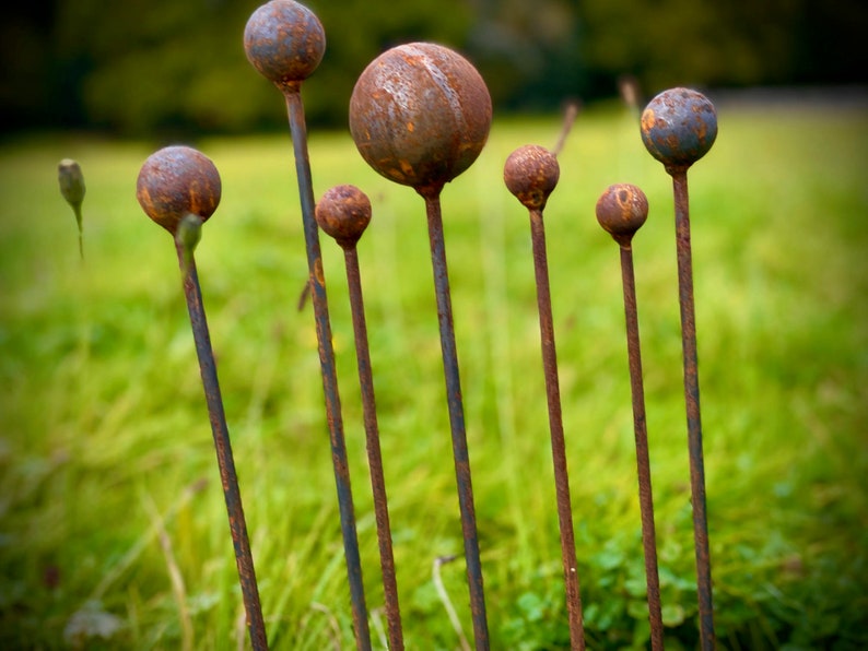 Exterior Rustic Rusty Metal Garden Ball Stake Plant Support - Etsy