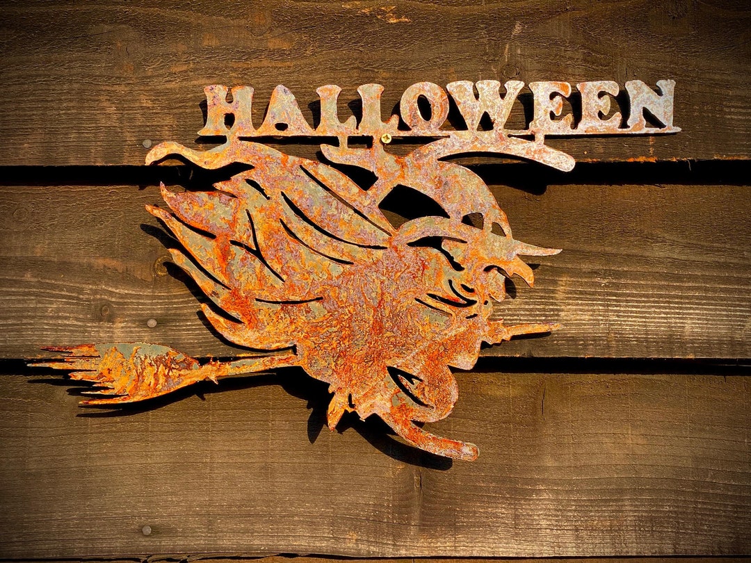Exterior Rustic Witch Flying Witch Sign Halloween Decoration Present ...