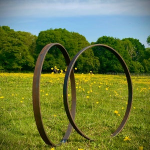 Xlarge Rustic Metal Garden Ring Hoop Sculpture 120cm Pair of Rusty Ring ...