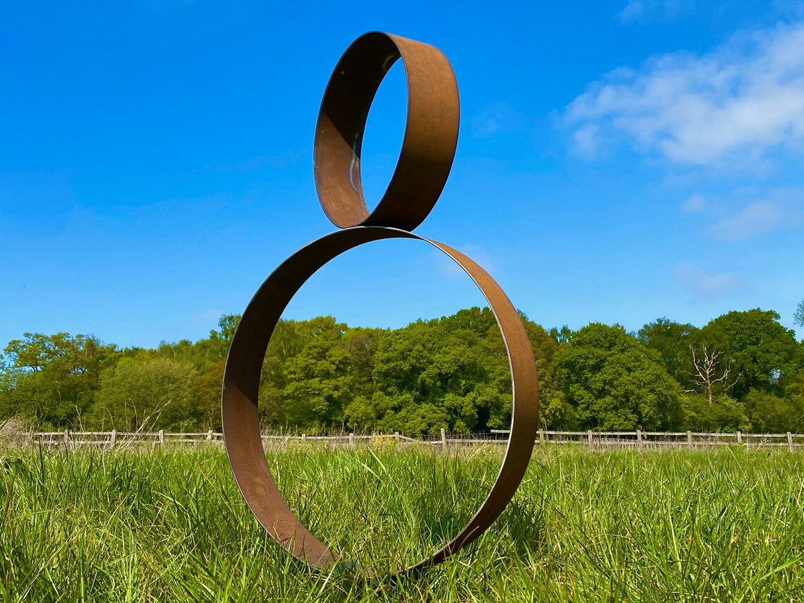Exterior Rustic Circular Ring Hoop Metal Garden Stake Yard Art / Flower ...