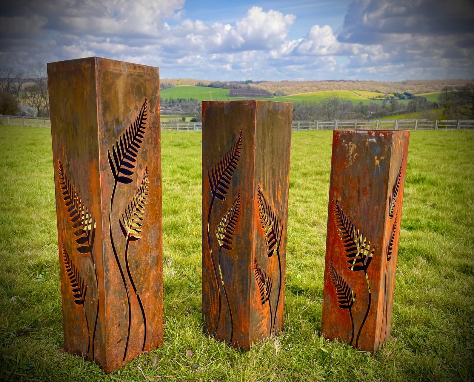 Rustic Rusty Metal Fern Leaf Garden Columns Landscape Design - Etsy