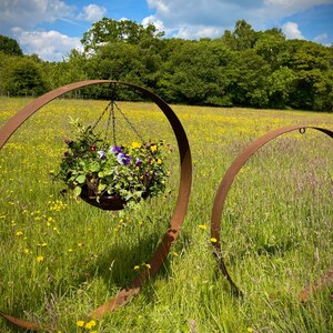 Large Rustic Metal Hanging Basket Feature Wide Garden Hoop Ring Circle ...