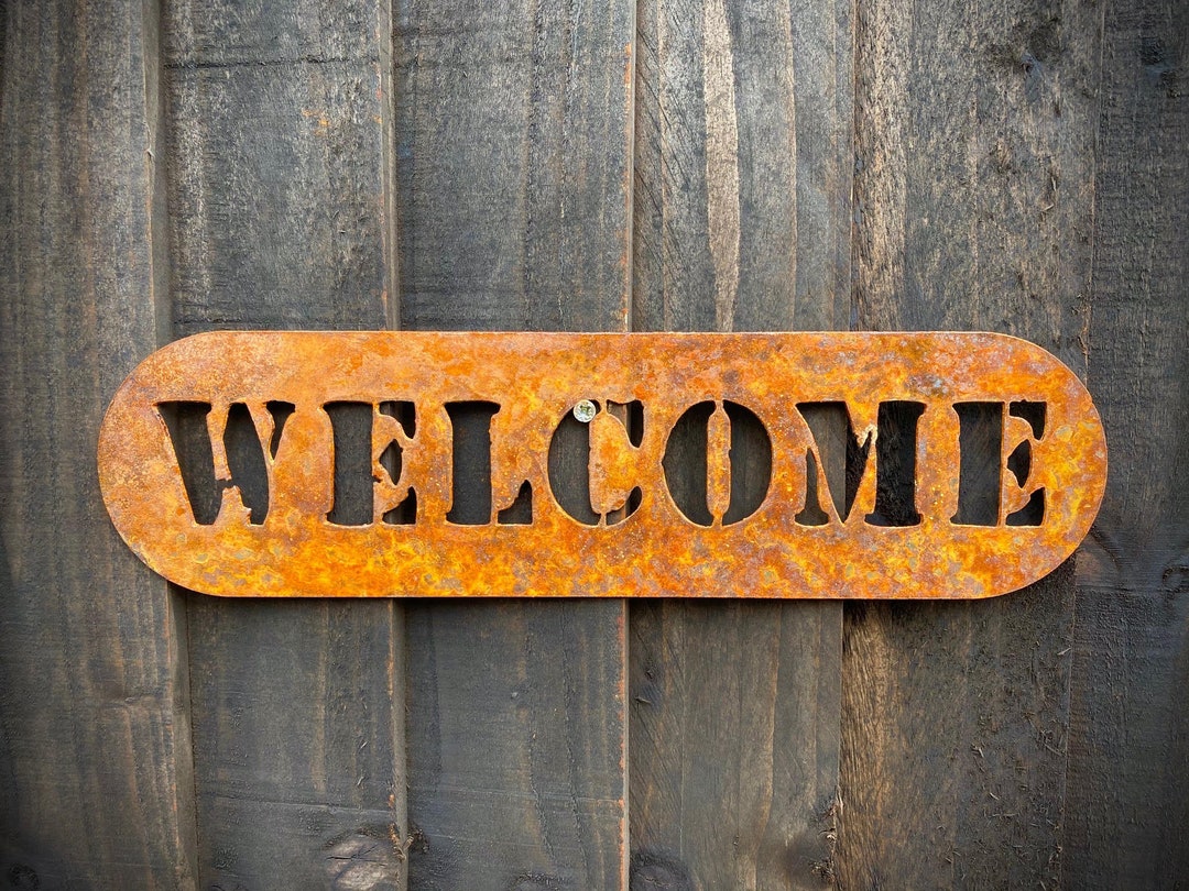 Large Exterior Welcome Sign Garden Wall House Gate Sign Hanging Rustic ...