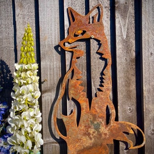 Exterior Rustic Metal Fox Foxy Garden Sculpture Flower Bed Vegetable ...