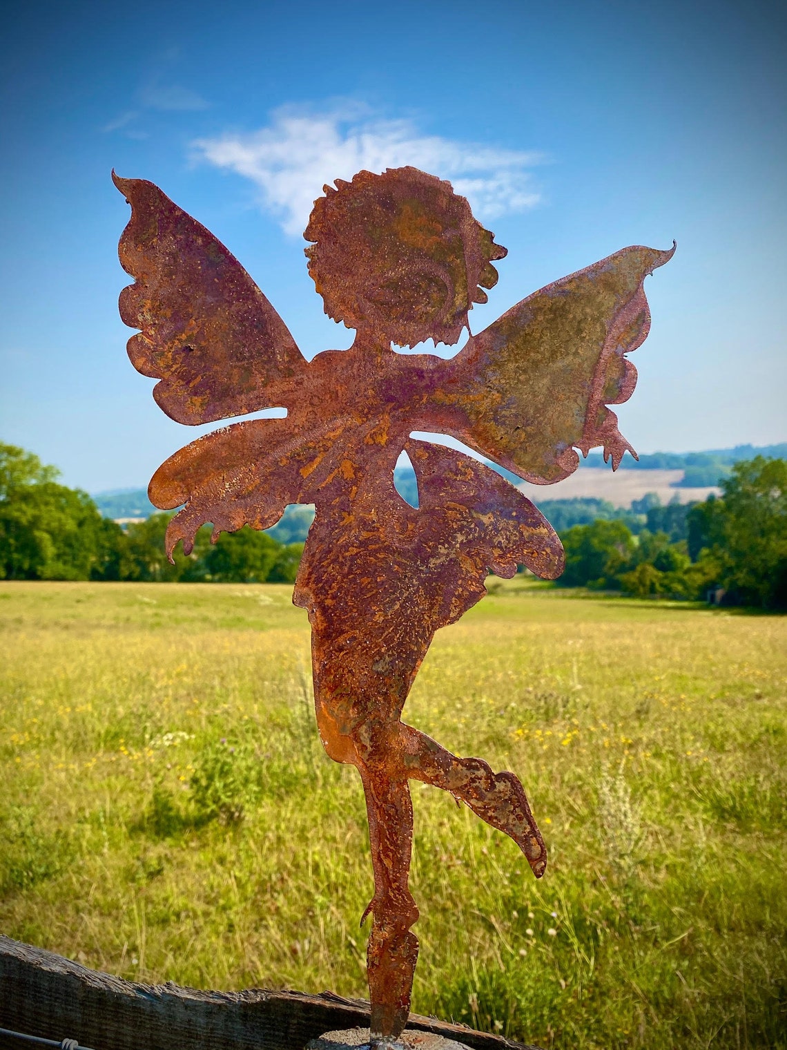 Exterior Rustic Rusty Metal Fairy Pixie Fairies Girl Garden Fence ...