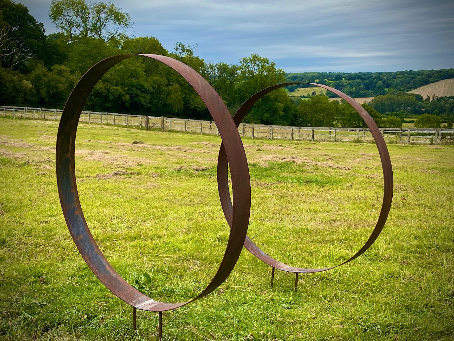 Medium Rustic Metal Wide Garden Ring Hoop Sculpture 50cm - Pair of ...