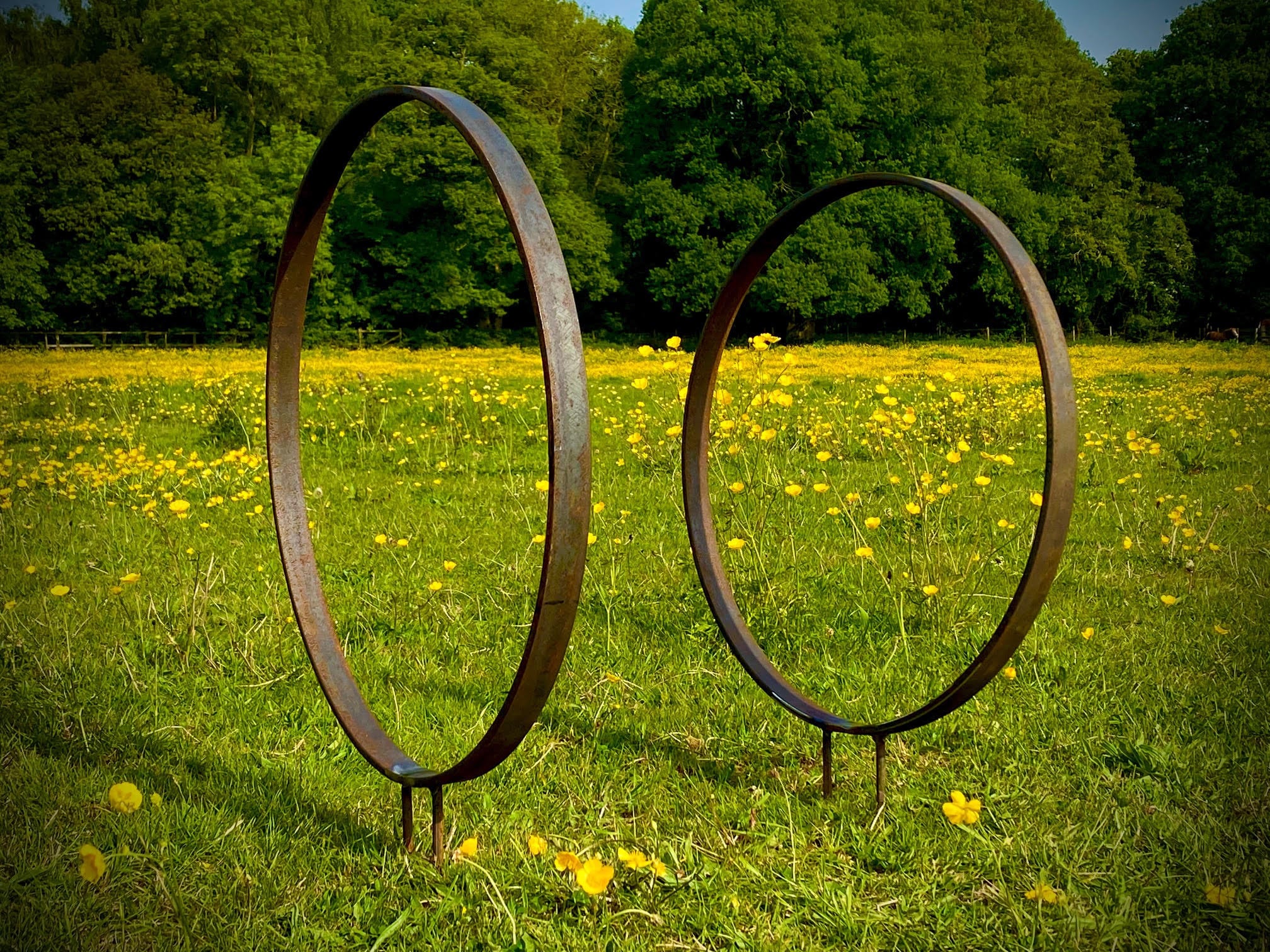 Medium Rustic Metal Garden Ring Hoop Sculpture 50cm - Pair of Rusty ...