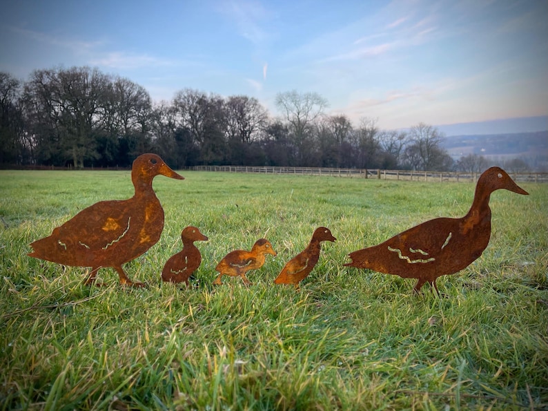 Exterior Rustic Rusty Metal Duck Family Quack Farm Animal Garden Stake ...
