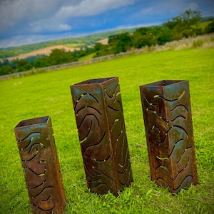 Rustic Rusty Metal Garden Columns Landscape Design Bamboo Planter ...