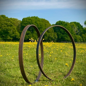 Small Rustic Metal Garden Ring Hoop Sculpture 30cm - Pair of Rusty Ring ...