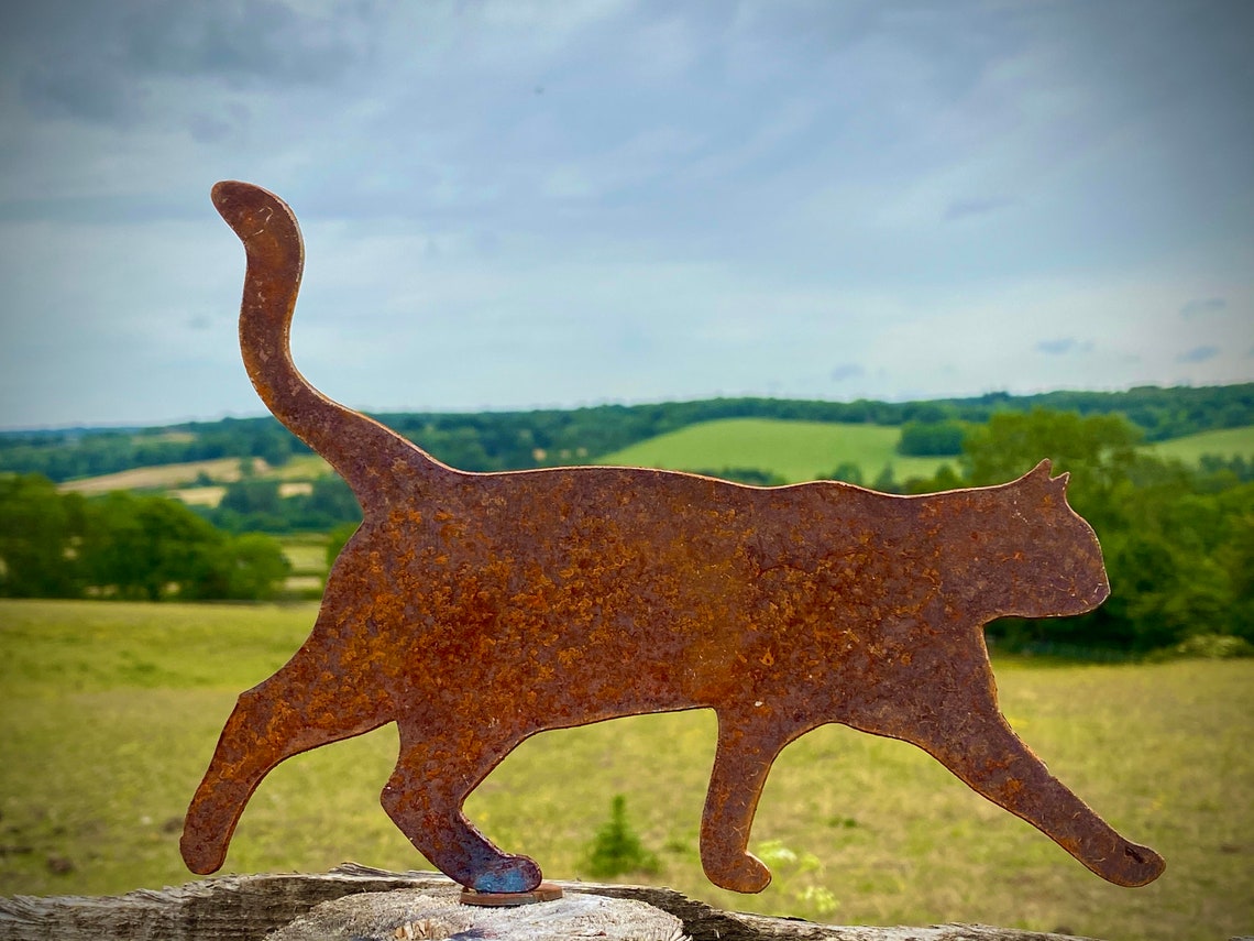 Large Exterior Rustic Rusty Metal Cat Walking Feline Garden | Etsy UK