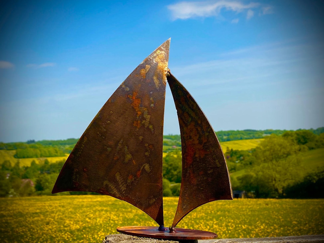 Large Rustic Rusty Metal Sail Sailing Boat Garden Yard Art Fence ...