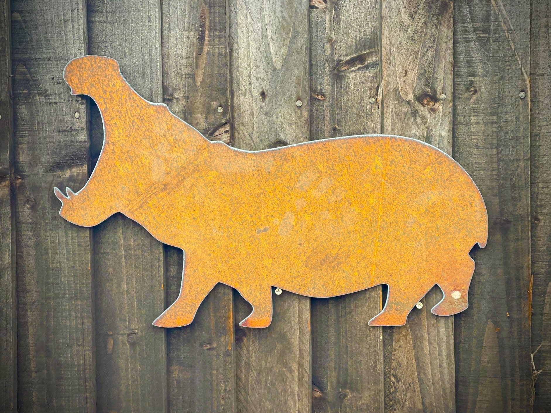 Exterior Rustic Hippo Hippopotamus Animal Zoo Metal Sign Rustic Garden Art Yard Art Garden Stake ...