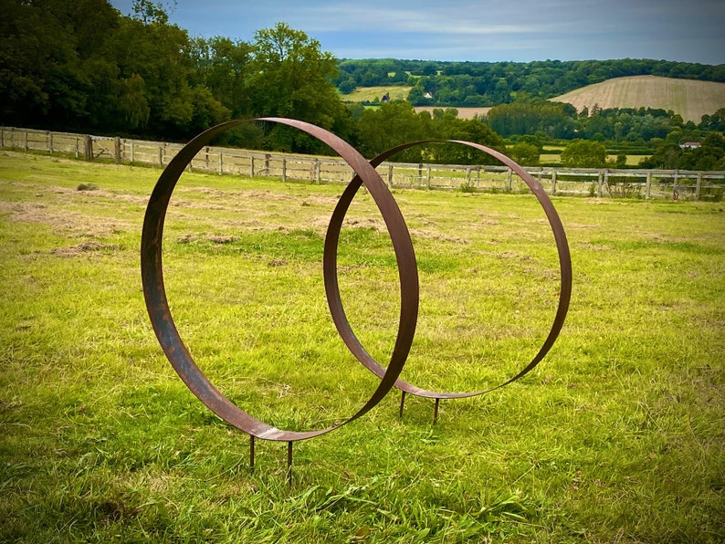 Medium Rustic Metal Wide Garden Ring Hoop Sculpture 50cm - Pair of ...