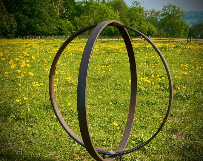 Xlarge Rustic Metal Garden Ring Hoop Sculpture 120cm - Pair of Rusty ...