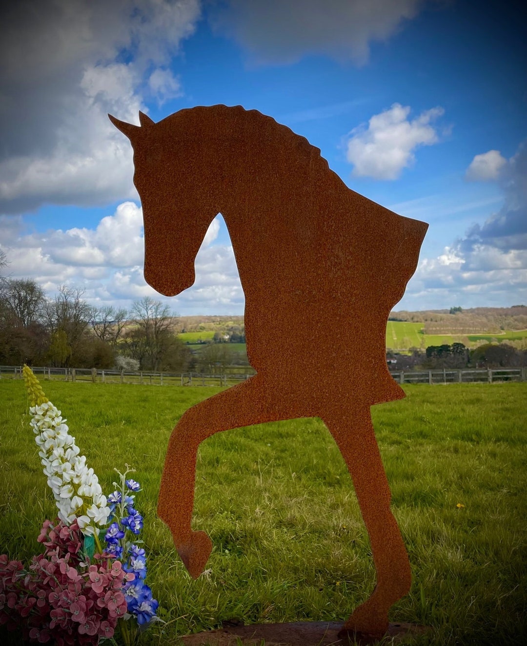 Exterior Rustic Rusty Metal Dressage Horse Head Equine Garden Yard Art ...