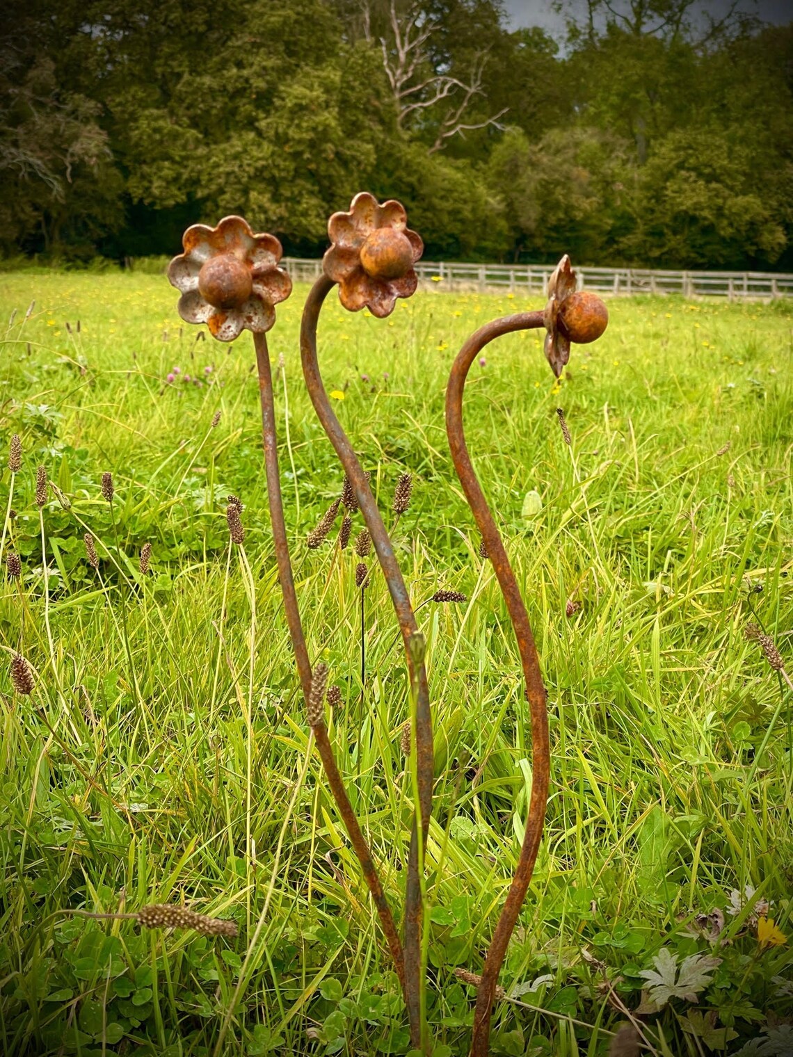 Exterior Rustic Rusty Metal Flowers Garden Art Garden Stake Yard Art ...