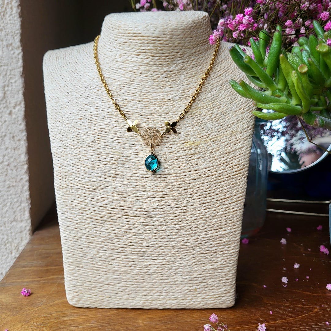 Princess Fairy Choker – Gold Necklace With Blue Crystal & Floral ...