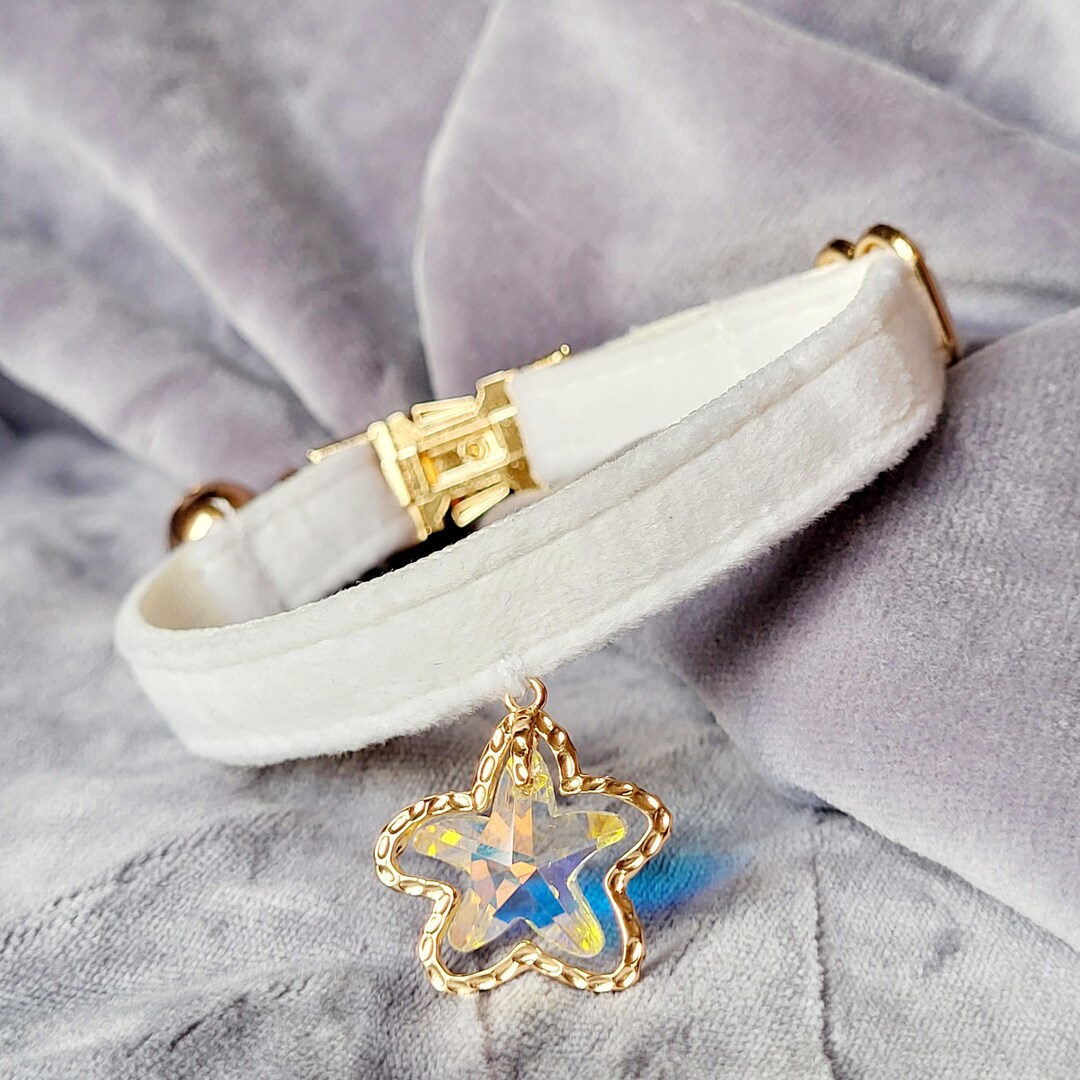 Luxury White Velvet and Rainbow Crystal Star Cat Collar - Etsy