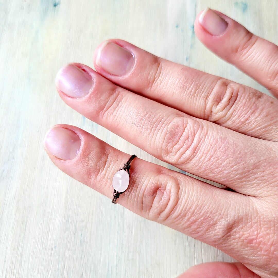 Rose Quartz Copper Ring, Made to Order, Natural Crystal Dainty Ring - Etsy