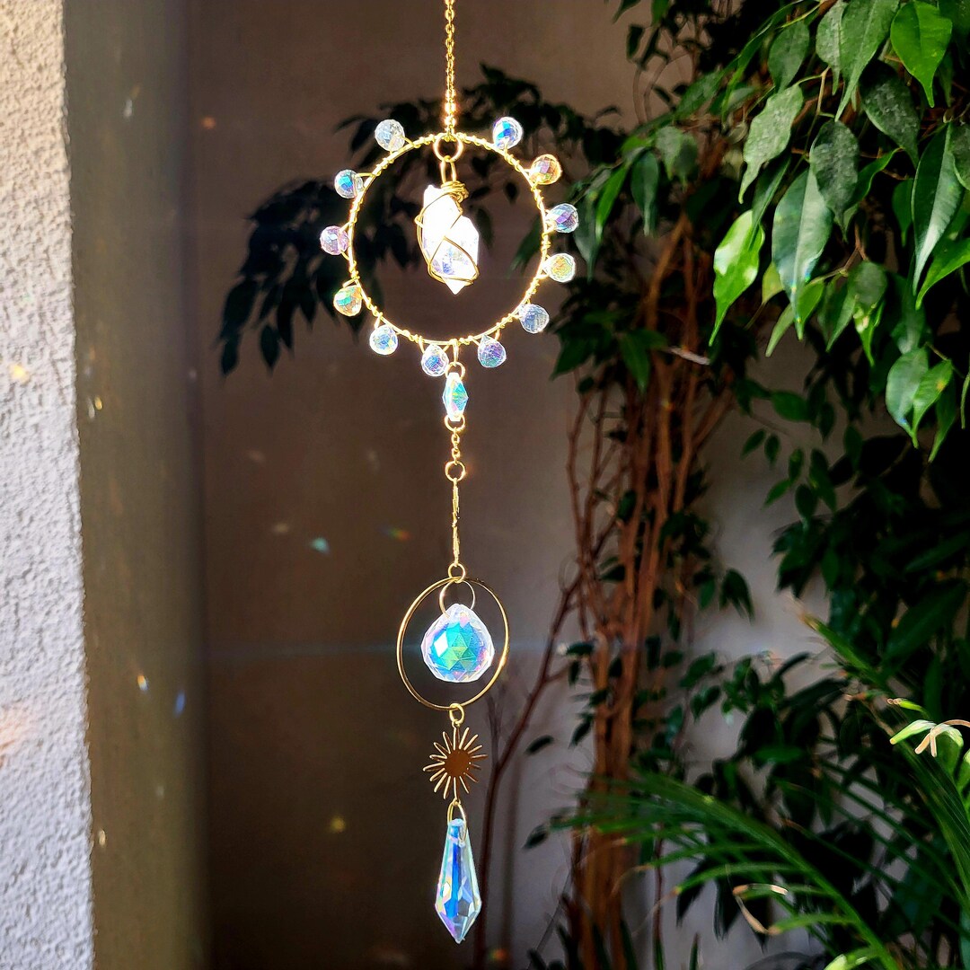 Rainbow Crystal Suncatcher, Hanging Angel Aura Quartz Crystal Prism ...