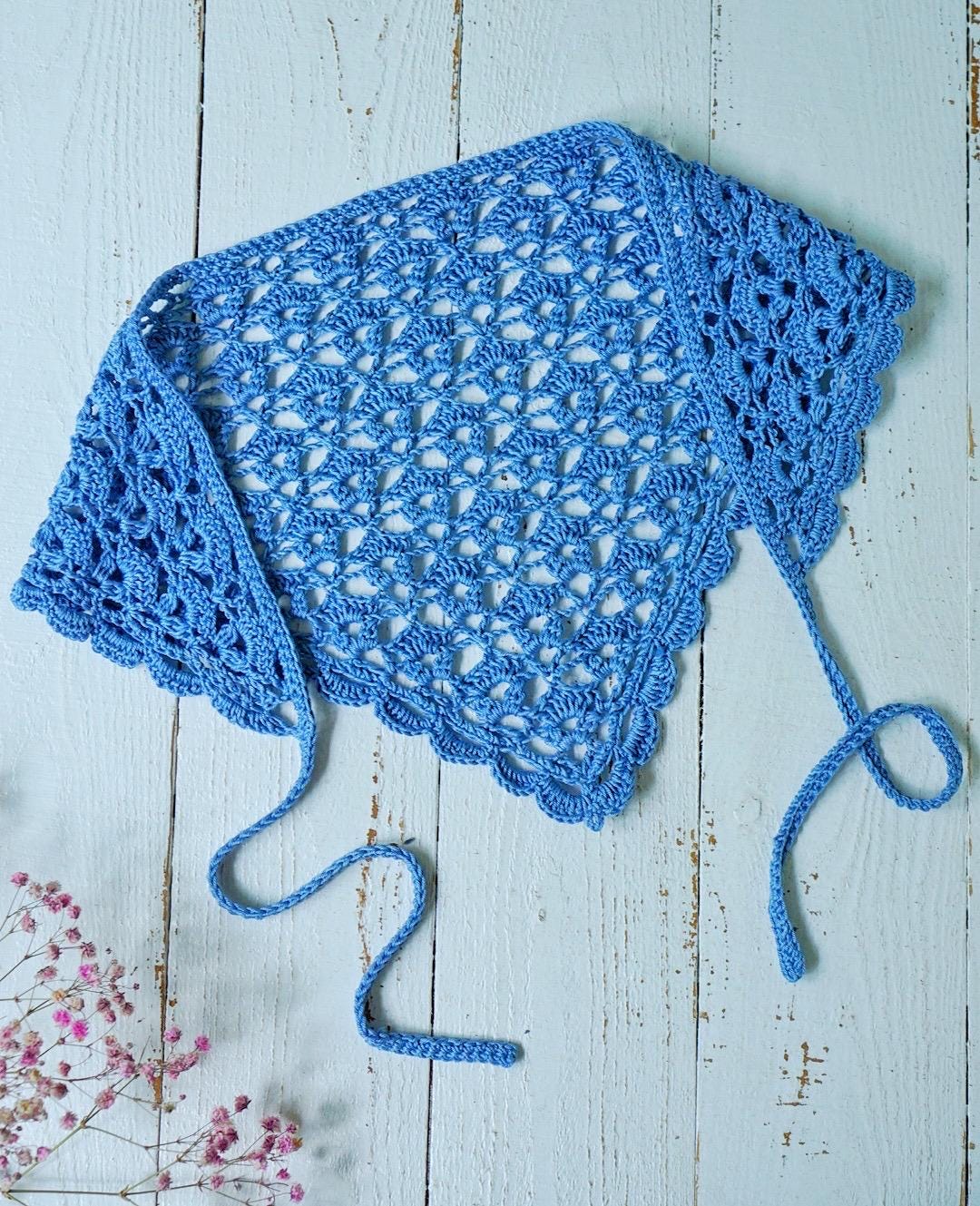 Blue Bandana Beach Lace Crochet Bandana Boho Headwear Cotton Shawl ...