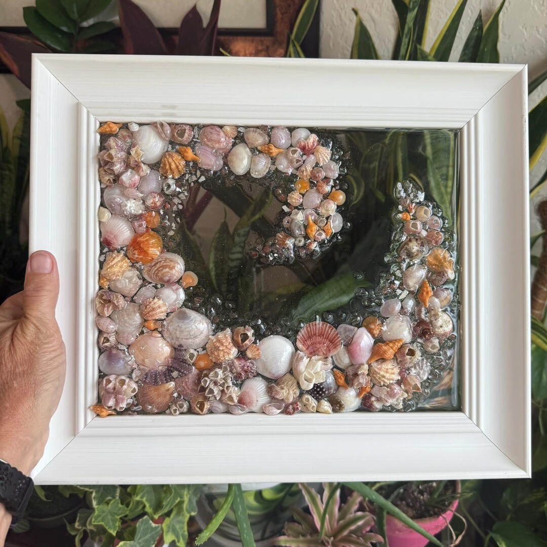 Seashell Resin Art Frame: Pink, Orange, Purple Coastal Decor (13"x11 ...