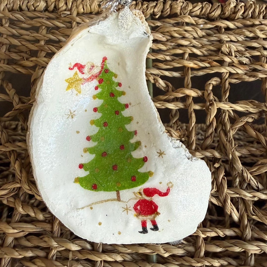 Oyster Shell Santa and Christmas Tree Ornaments - Wine Bottle Charm - Etsy