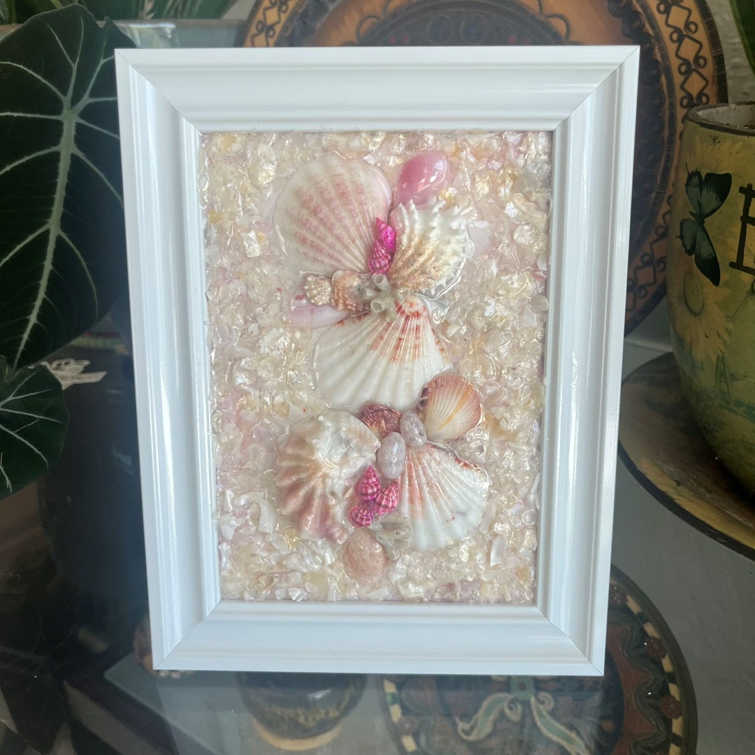 Seashell Resin Art / 8.5"x6.5" / Pink Shells - Etsy