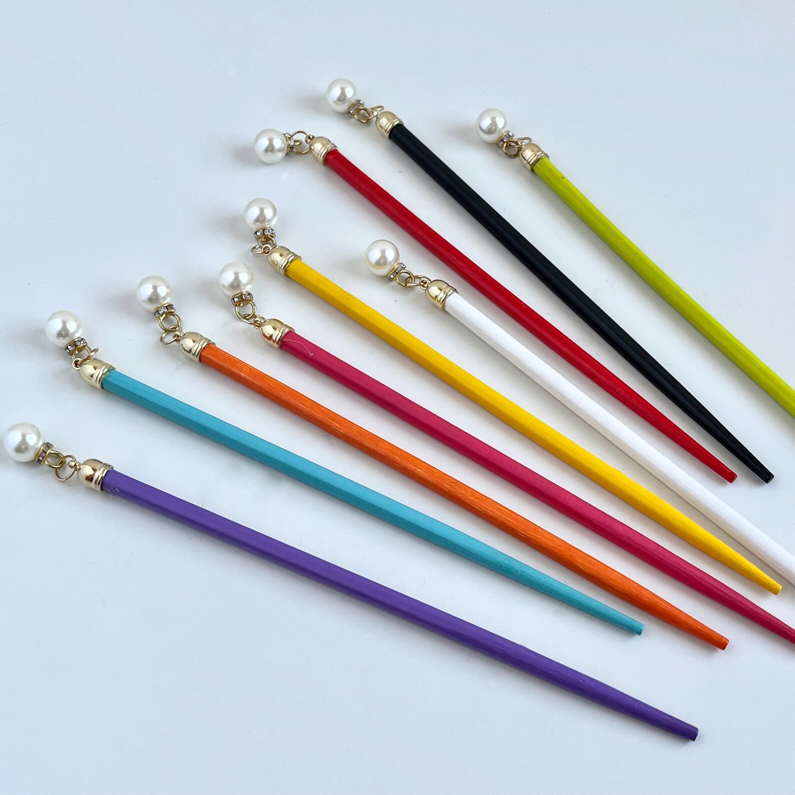 Drop Pearl Tip Hand Painted Hair Stick 7", Chinese Style Wooden Hair ...