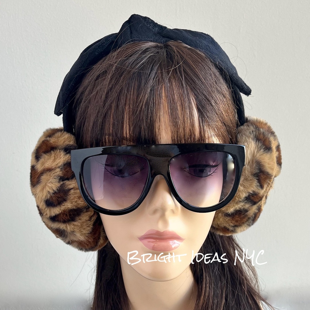 Luxury Leopard Faux Fur Vegan Ear Muffs, Foldable Ear Muffs, Chunky ...