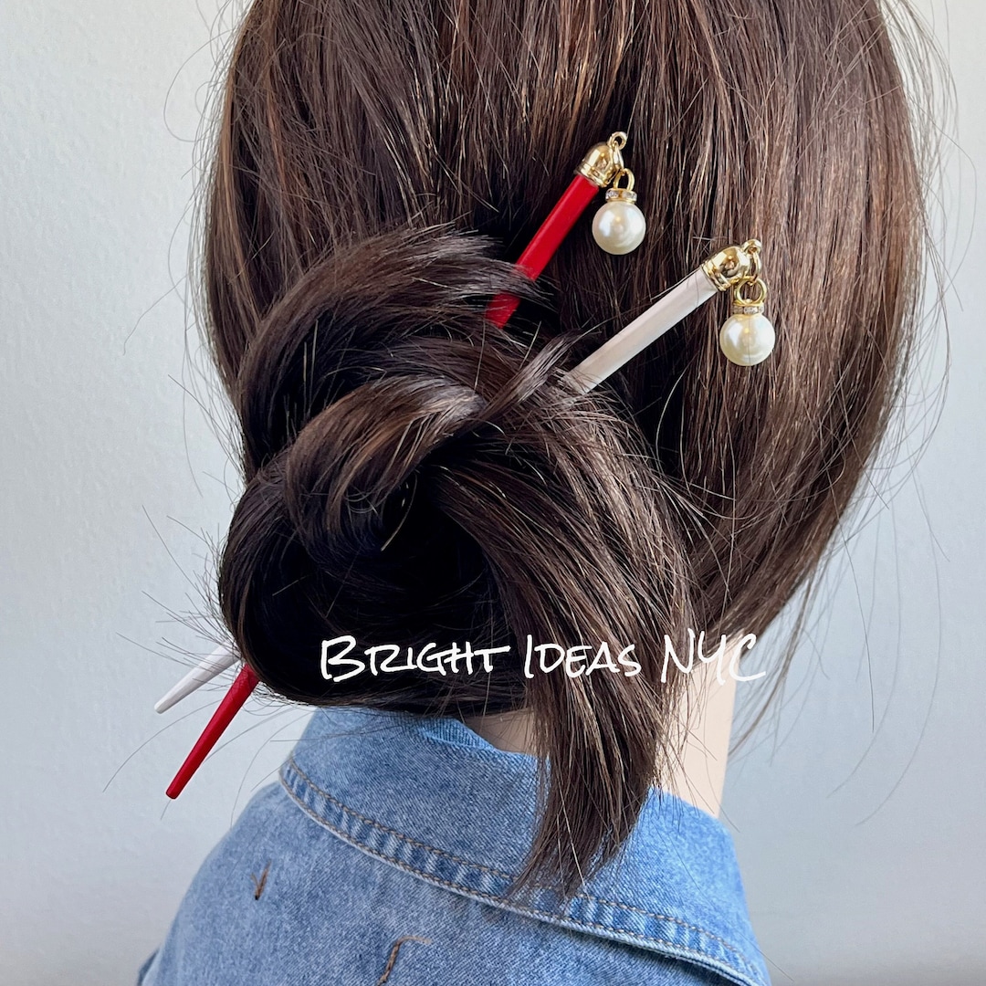 Drop Pearl Tip Hand Painted Hair Stick 7", Chinese Style Wooden Hair ...