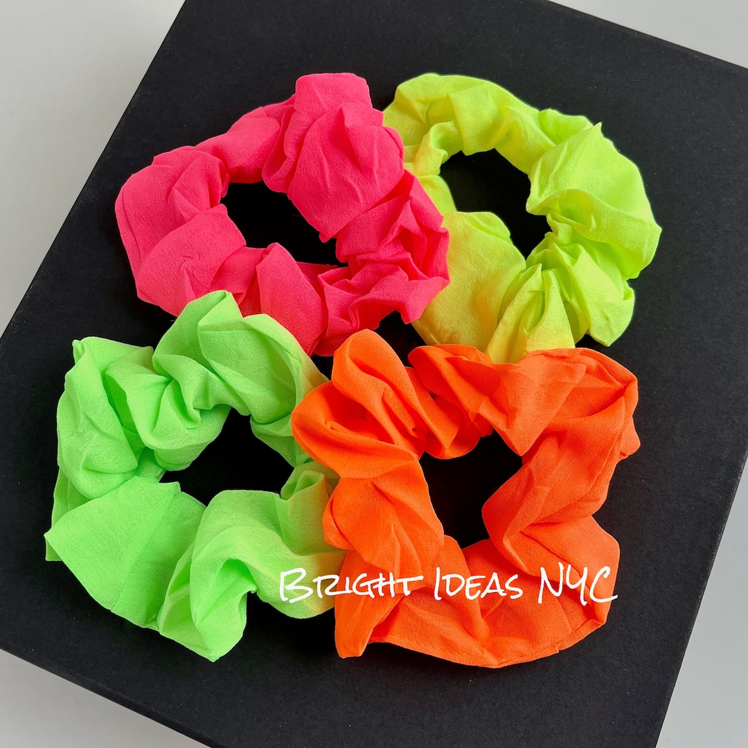 4-pack Neon Scrunchies, Green, Pink, Orange, Yellow Scrunchies, Retro ...