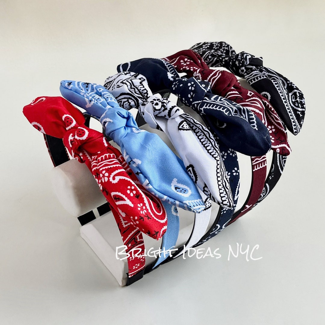 Bandana Thin Tie Knot Bow Headband, Wired Bow Headband, Bandana Print ...