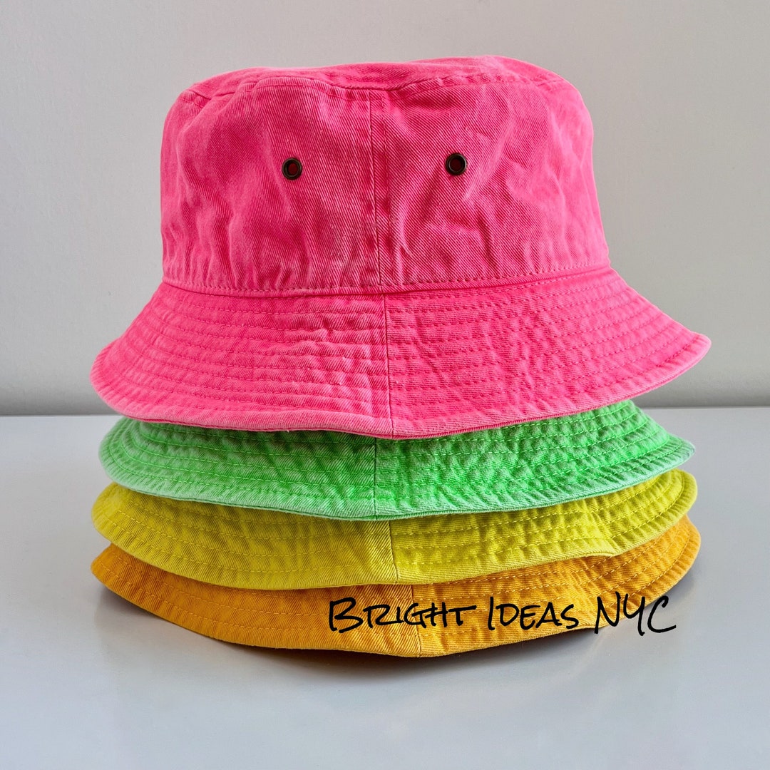 100% Cotton Hand Washed Bright Neon Bucket Hat, Color Bucket Hat ...