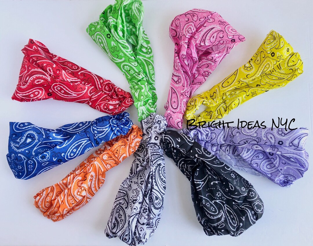 Extra Wide Bandana Scrunch Headband, Paisley Bandana Print, Elastic ...