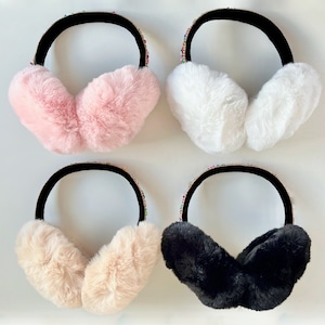 Luxury Faux Fur Crystal Stone Vegan Ear Muffs, Foldable Ear Muffs ...