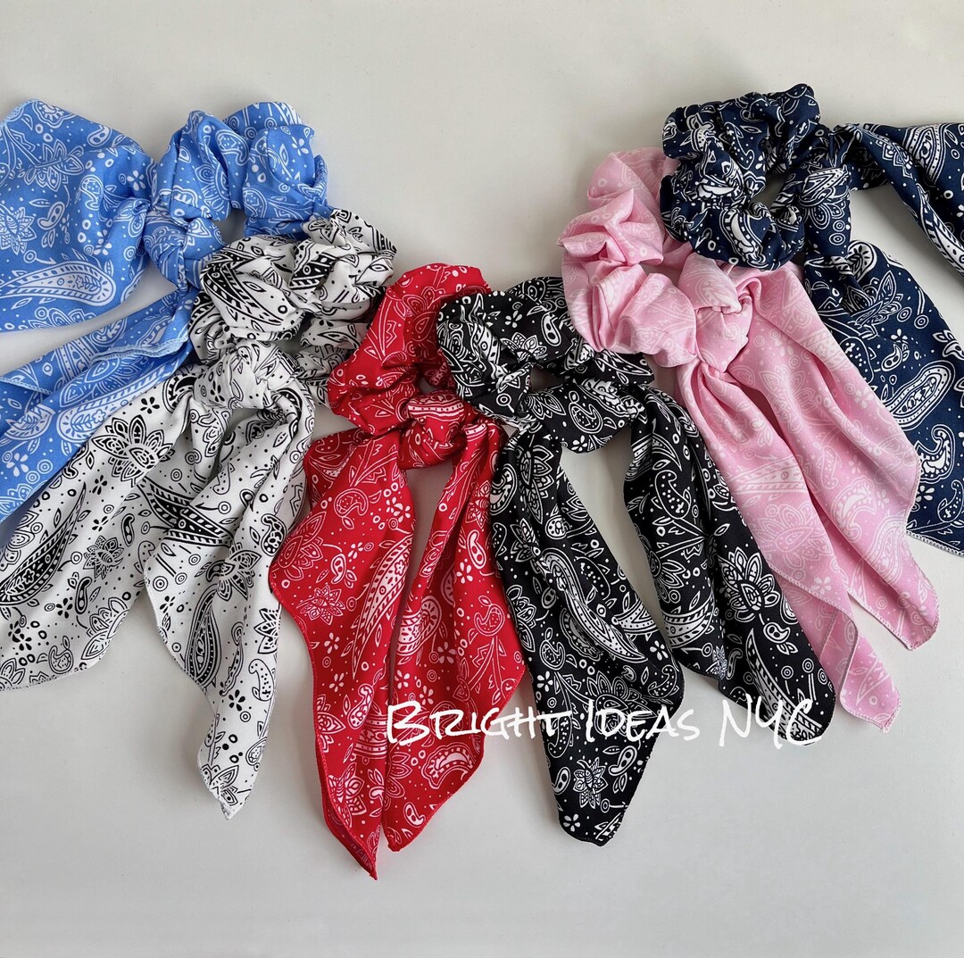 Bandana Scrunchie Tail Scarf, Long Tail Scrunchies, Bandana Scrunchies ...