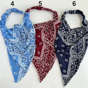 Bandana Knit Triangle Head Scarf, Elastic Back, Headband, Bandana Print ...