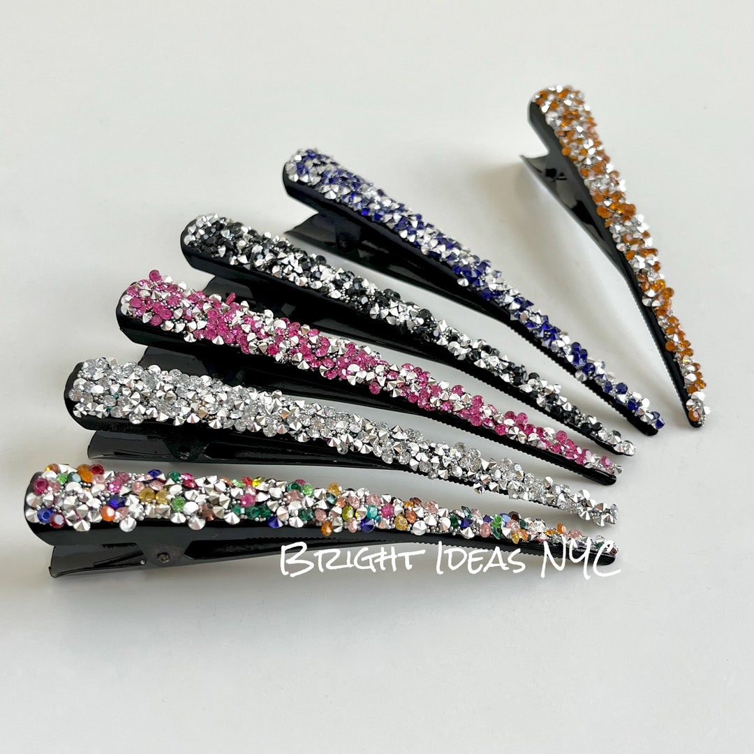 Hand Cut Color Crystal Extra Long Alligator Clip, Hair Clip, Hair Comb ...