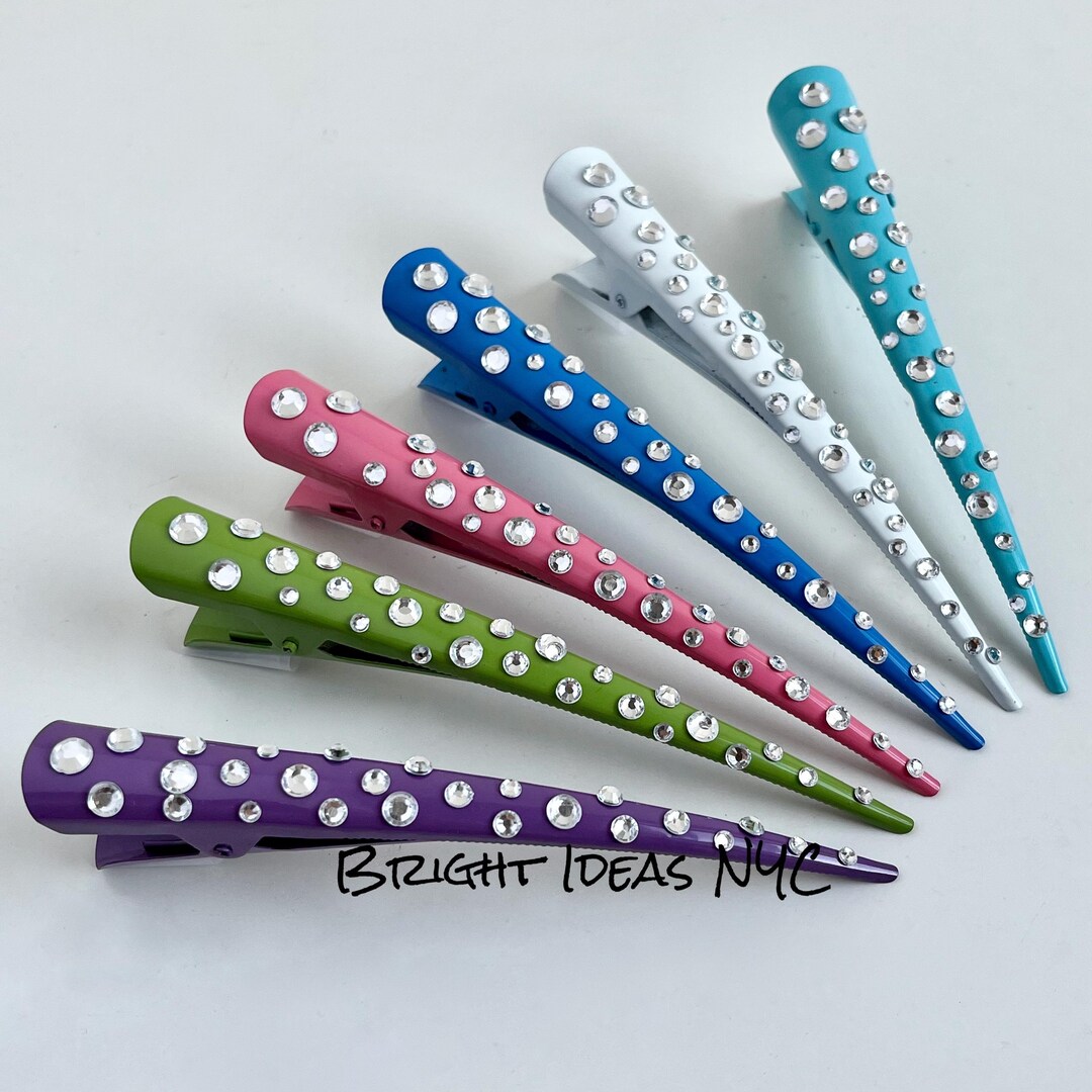 Crystal Studded Hand Painted Extra Long Alligator Clip, Color Hair Clip ...