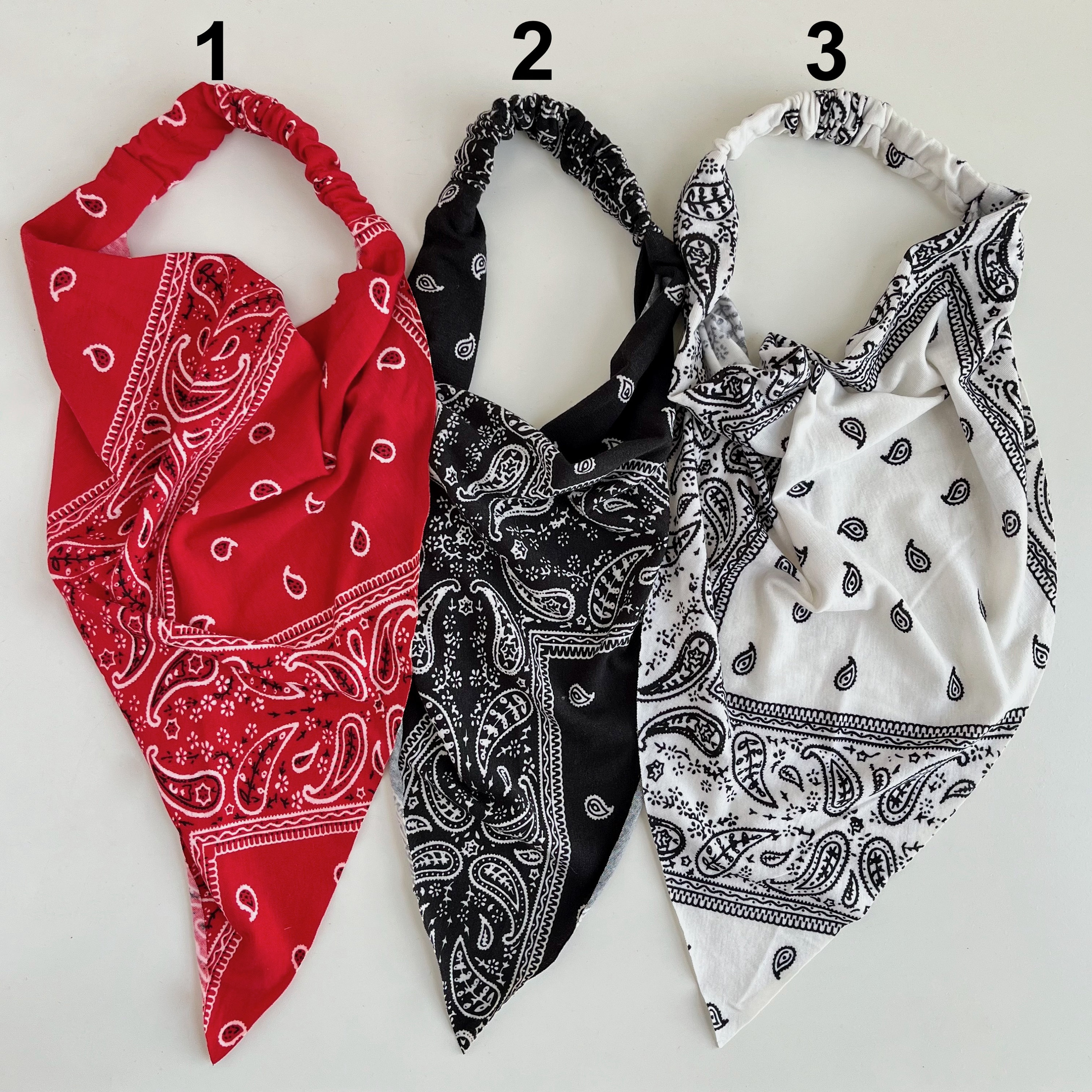 Bandana Knit Triangle Head Scarf, Elastic Back, Headband, Bandana Print ...