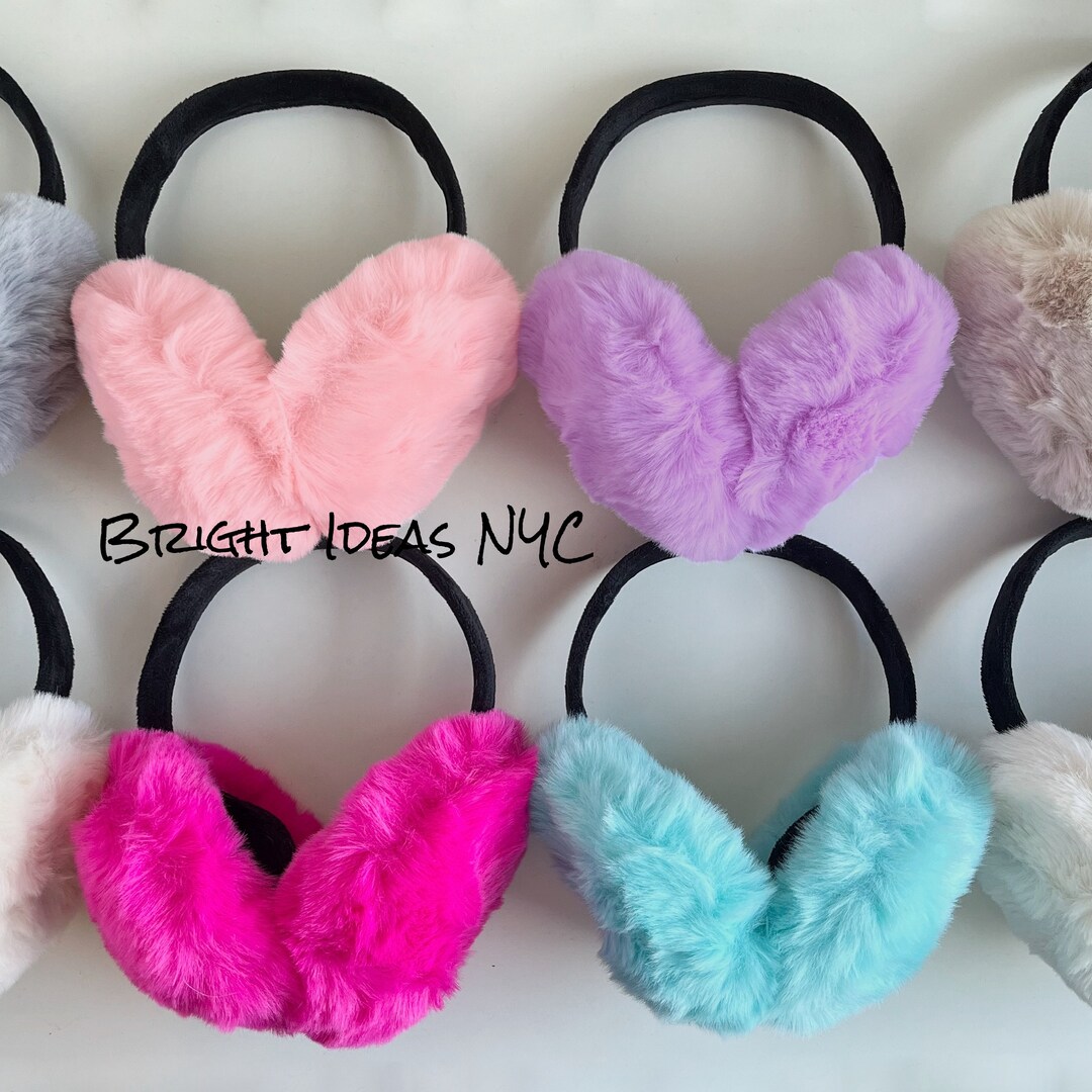 Luxury Faux Fur Vegan Fluffy Ear Muffs, Foldable Ear Muffs, Chunky ...