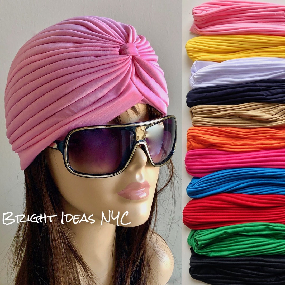 Pleated Solid Color Stretch Turban Headwrap, Hair Cover, Turban Head ...
